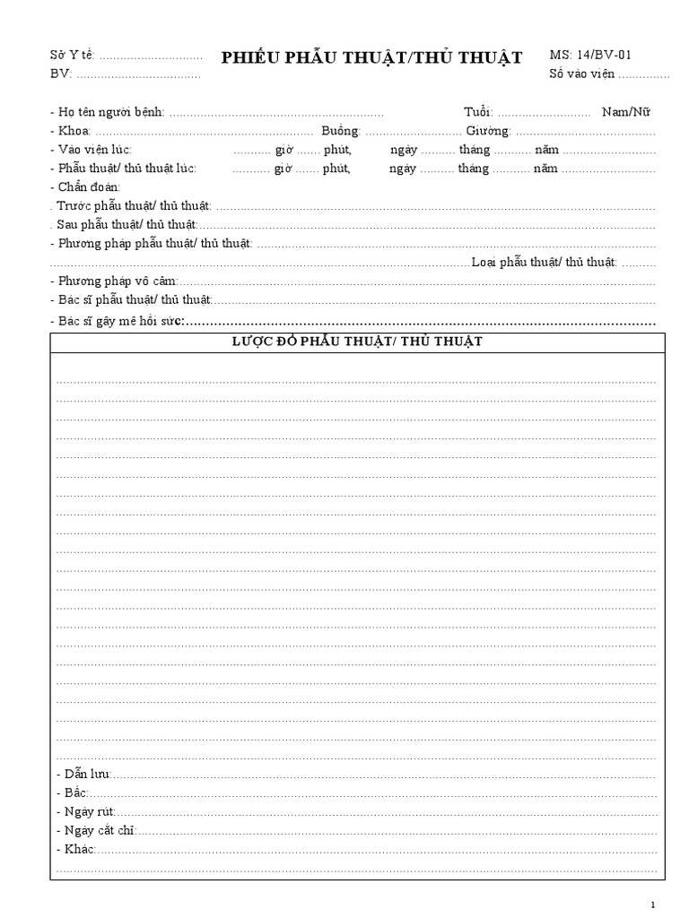 Phieu Phau Thuat Thu Thuat | PDF