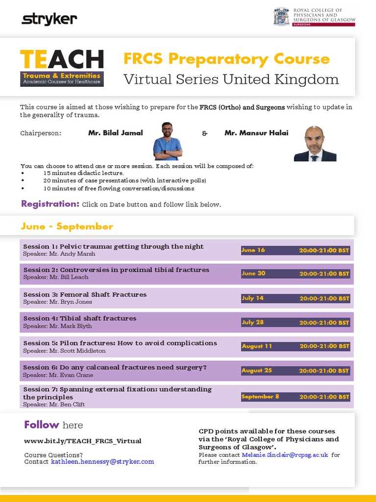FRCS Preparatory Course Agenda UK - Final | PDF | Musculoskeletal ...