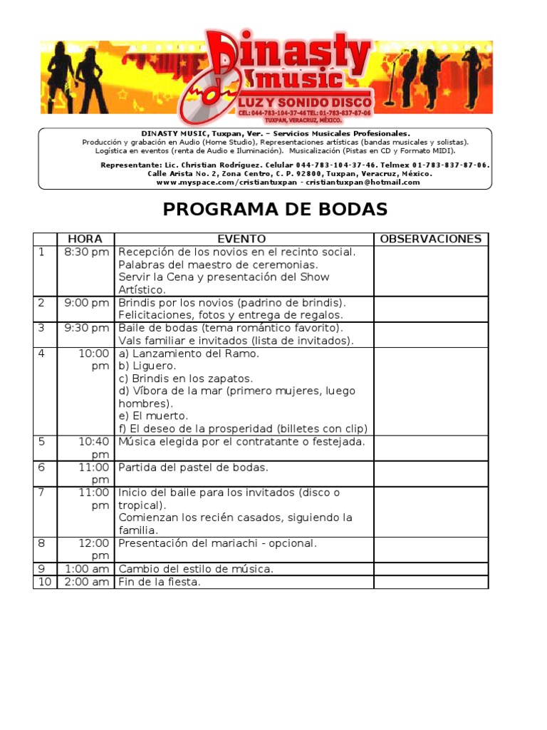Programa de Bodas | PDF | Entretenimiento (general) | Boda