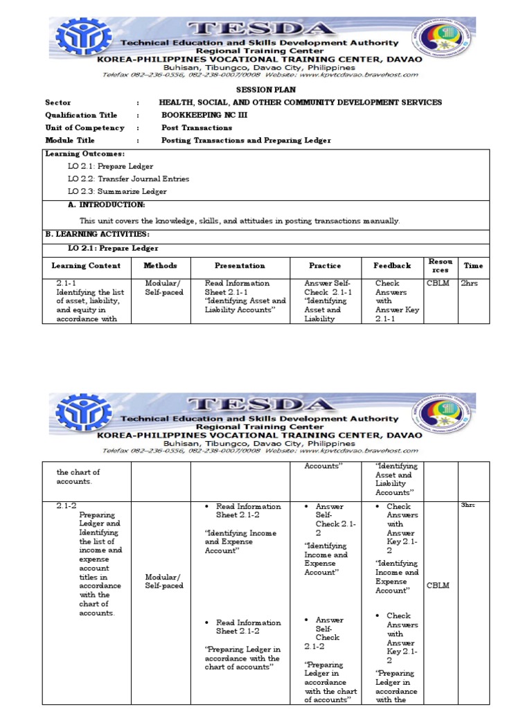 Bookkeeping NC III Session Plan | PDF | Bookkeeping | Education Theory