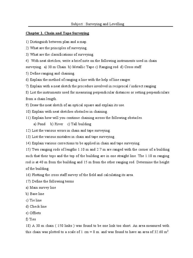 Questions - Chain and Tape Survey | PDF | Surveying | Applied And ...