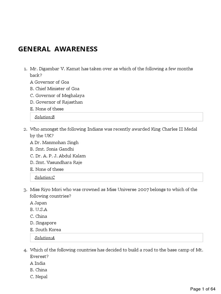 Delhi University Junior Assistant Model Papers General Awareness | PDF