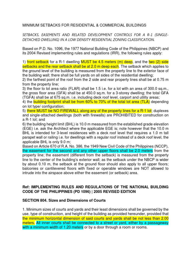 Minimum Setbacks For Residential | PDF | Building | Architecture