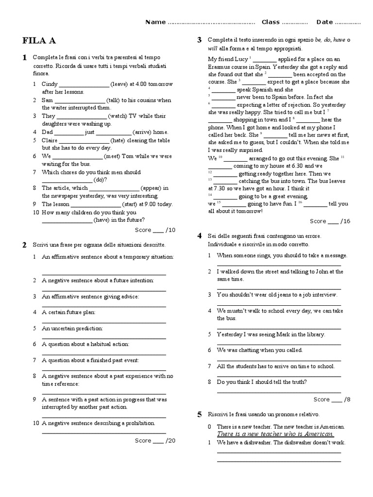 Verifica 2 Novembre | PDF | Language Arts & Discipline