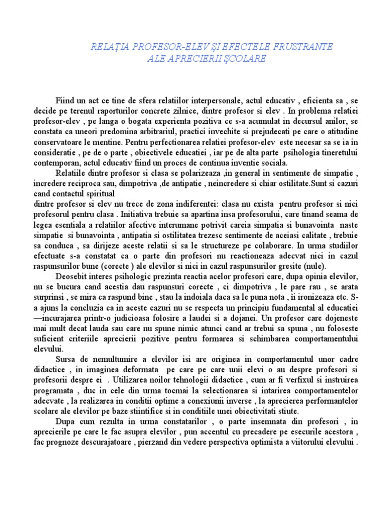 Relatia Profesor Elev | PDF