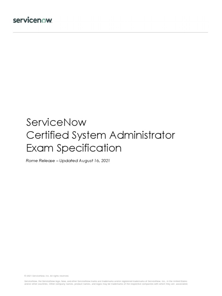 Servicenow Sys Admin Exam Specs | PDF | Test (Assessment) | Multiple Choice