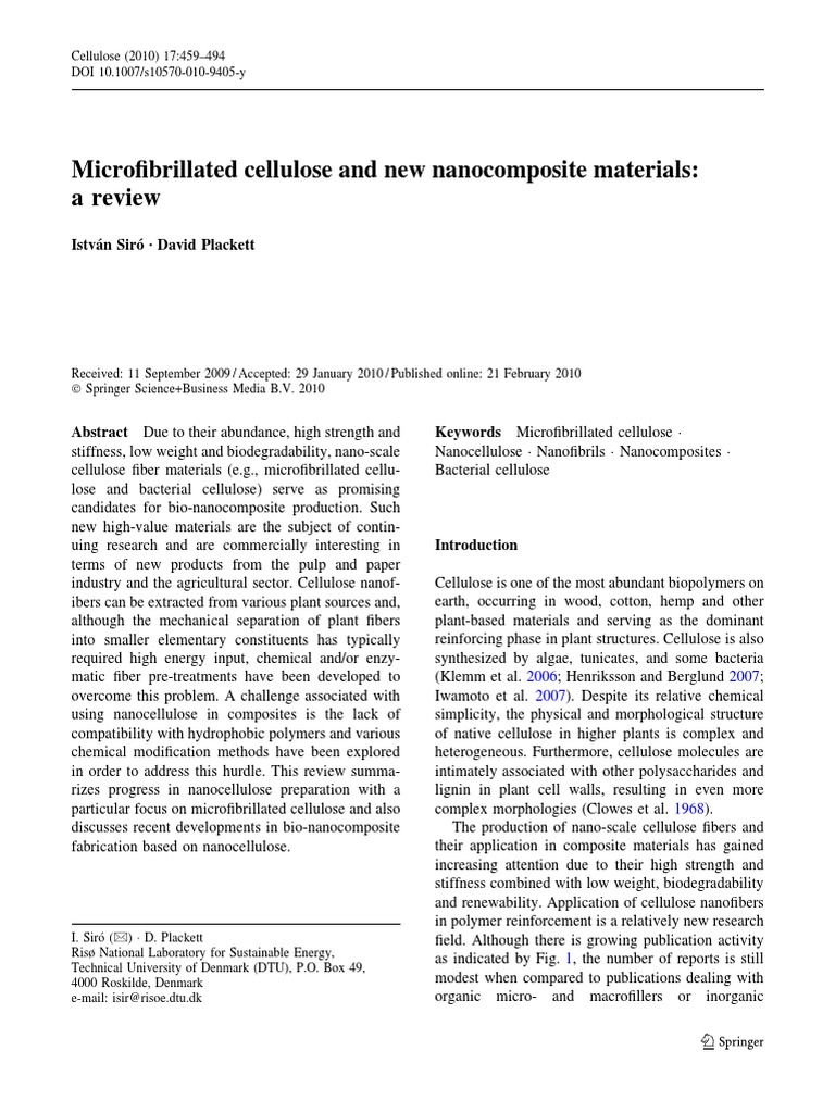 Siró, I., & Plackett, D. (2010) - Microfibrillated Cellulose and New ...