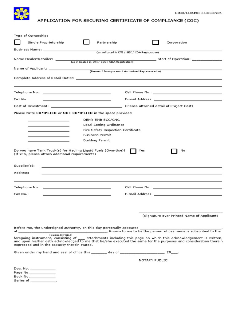 COC Application Form for Businesses | PDF