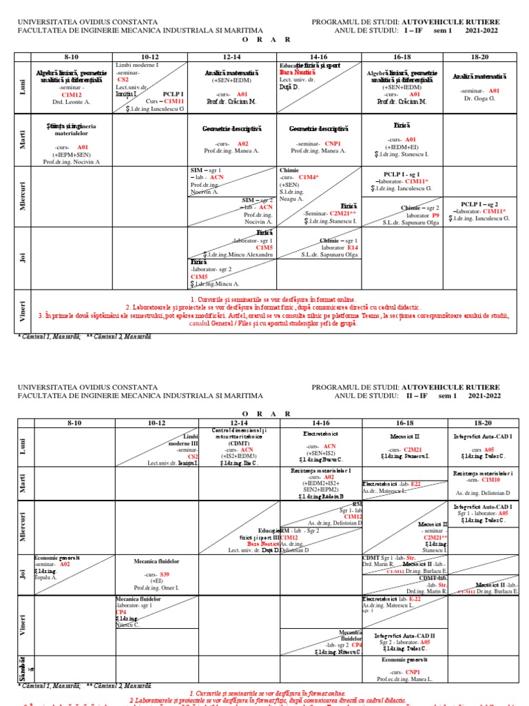 Orar Sem 1 - 2021-2022 - AR-IF | PDF