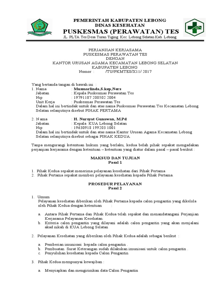 Mou Dengan Kua Puskesmas Tes Pdf
