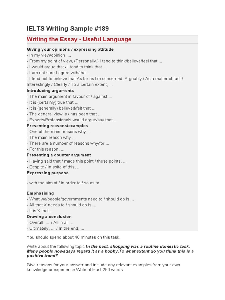 IELTS Writing Sample #189: Writing The Essay - Useful Language | PDF ...