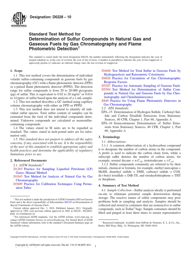 Determination of Sulfur Compounds in Natural Gas and Gaseous Fuels by ...