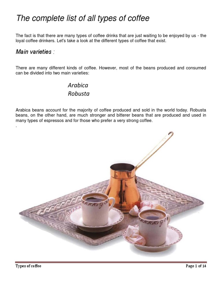 The Complete List of All Types of Coffee: Arabica Robusta | Download ...