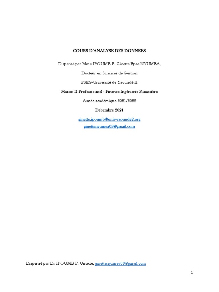 Analyse de Donnees - Intro Generale - M2 - Fif - Dec 2021 | Download ...