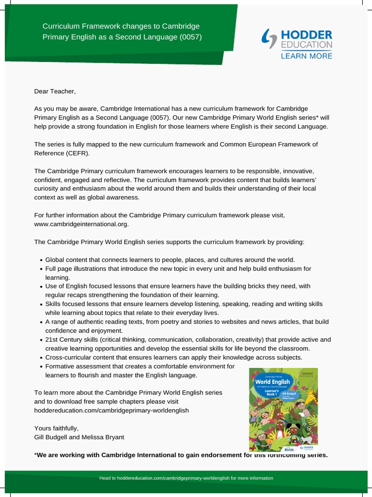 Curriculum Framework Changes To Cambridge Primary English As A Second ...