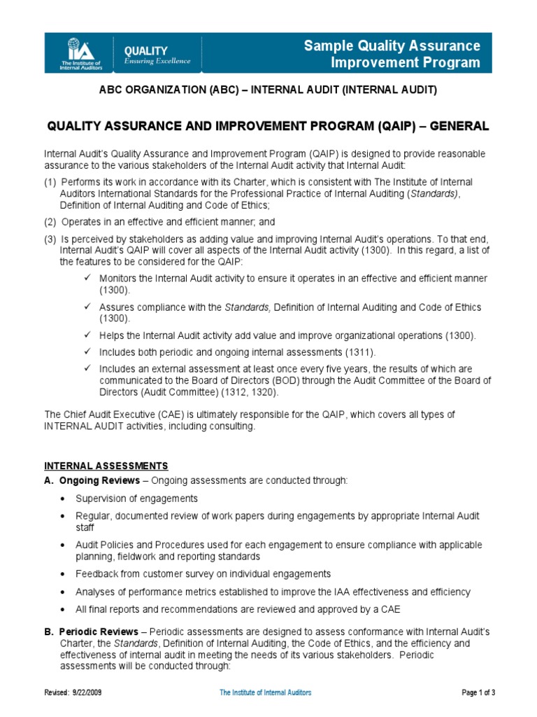 Quality Assurance and Improvement Program (Qaip) - General | PDF ...