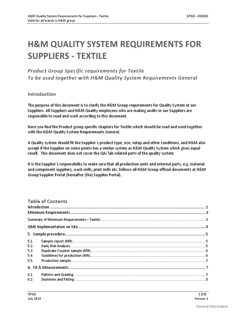 Quality System Textile HM Group | PDF | Textiles | Knitting