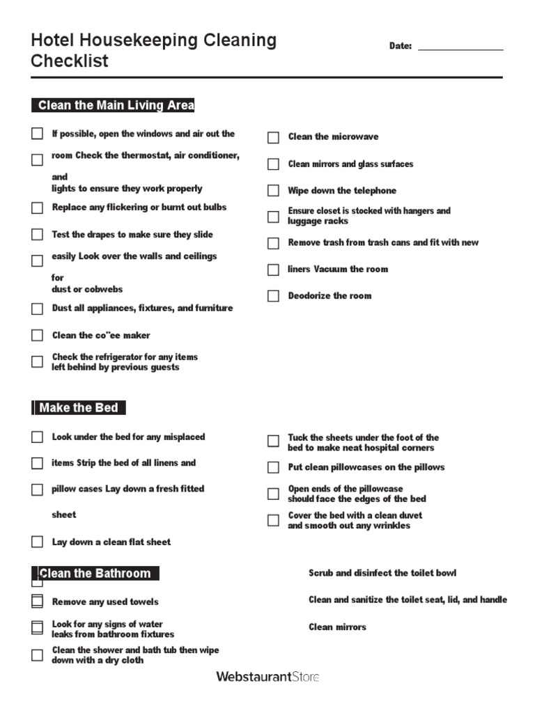 Hotel Housekeeping Cleaning Checklist: Clean The Main Living Area | PDF ...