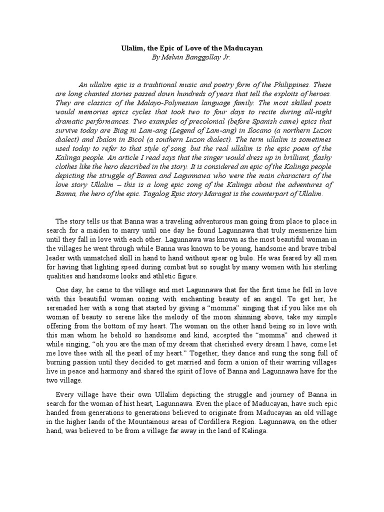 Ulalim, The Epic of Love of The Maducayan | PDF