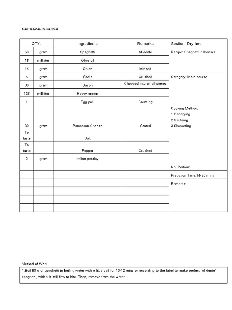 Standard Recipe 2B | PDF | Spaghetti | Pasta