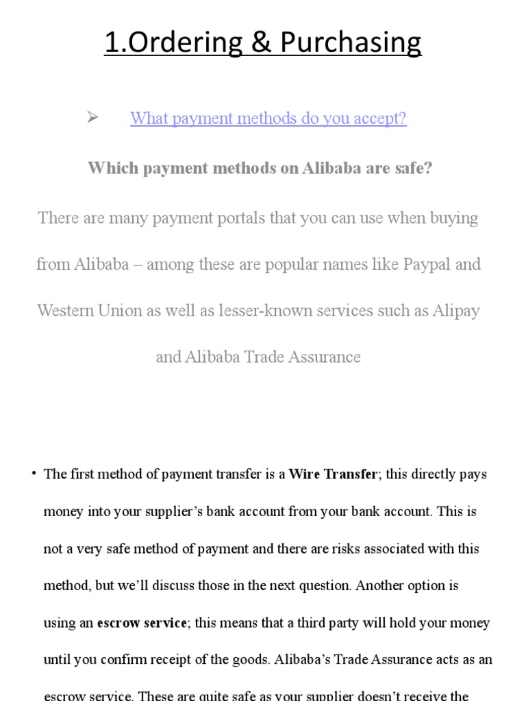 1.ordering & Purchasing: What Payment Methods Do You Accept? | PDF ...