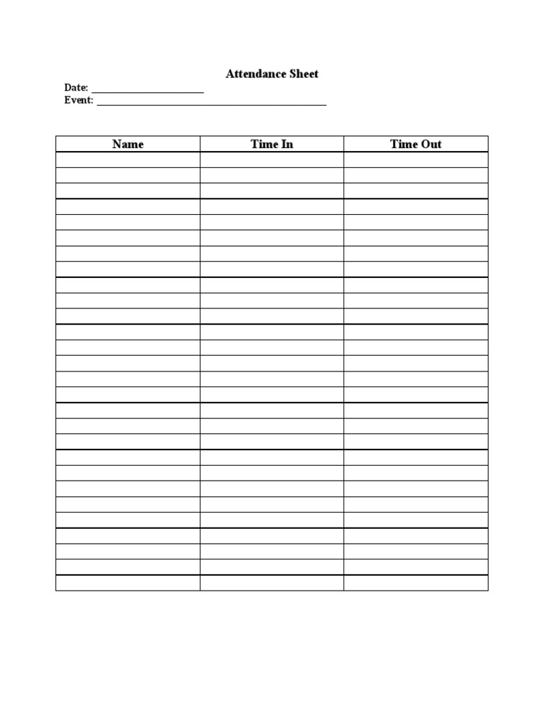 Key Club Attendance Sheet | PDF