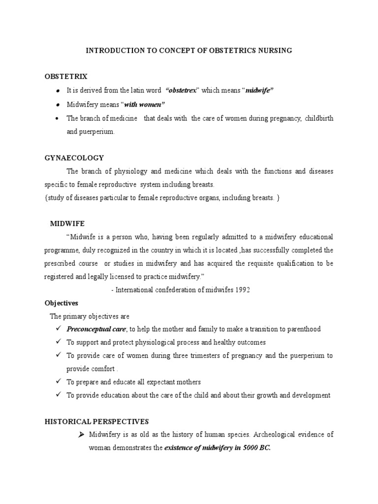 Overview of Obstetrics Nursing Concepts | PDF | Childbirth | Midwife
