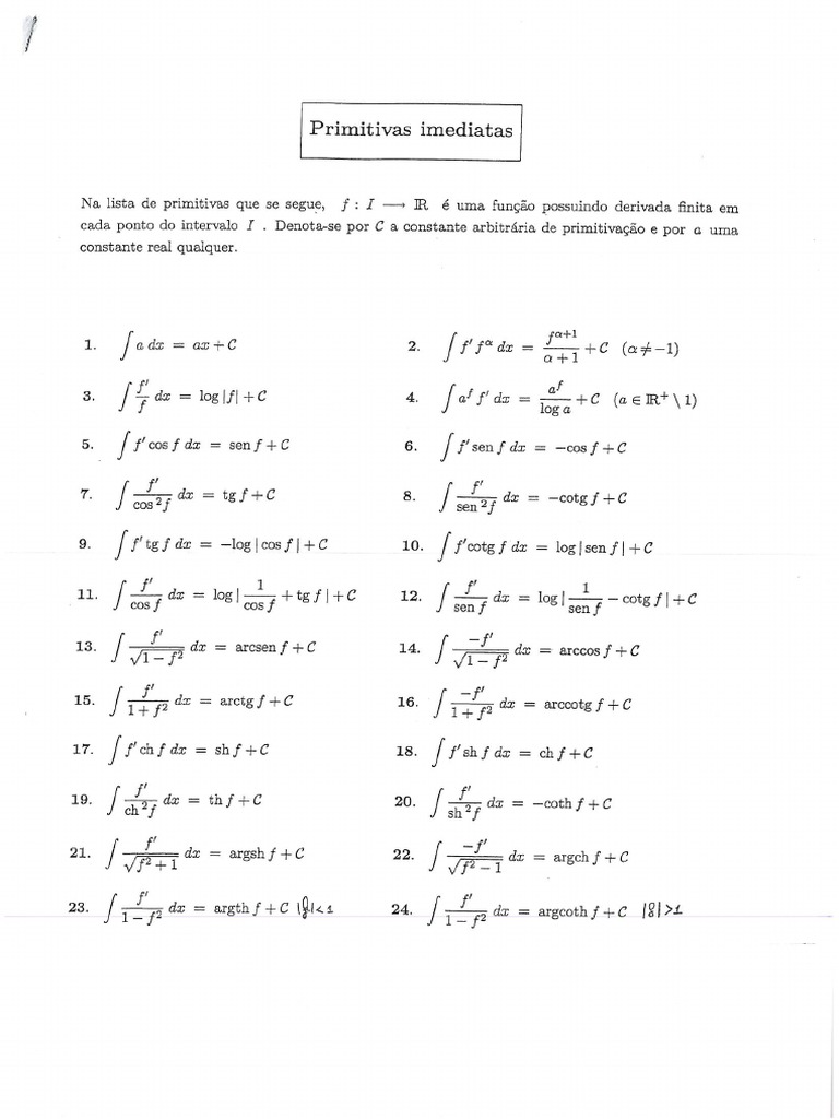 Tabela Primitivas | PDF