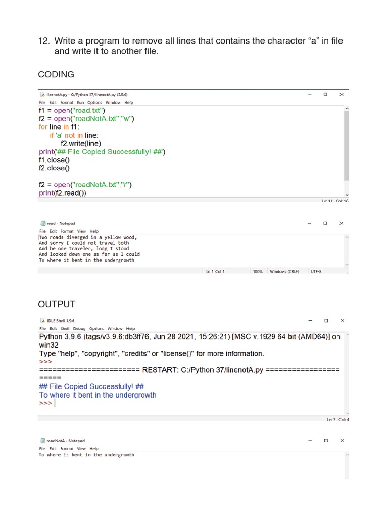 Write A Program To Remove All Lines That Contains The Character "A" in File and Write It To ...
