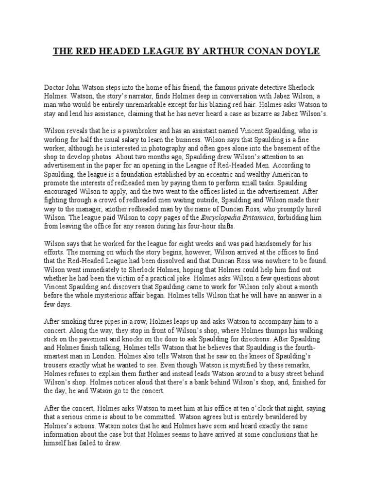 The Red Headed League by Arthur Conan Doyle | PDF | The Red Headed ...