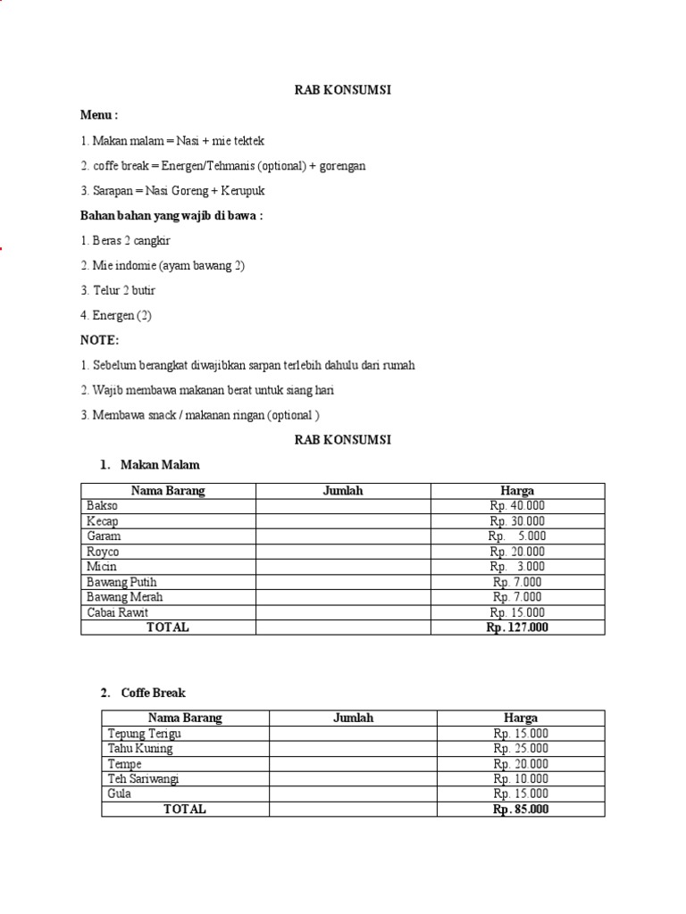 Rab Konsumsi, P3K, Logistik, Korlap-1 | PDF