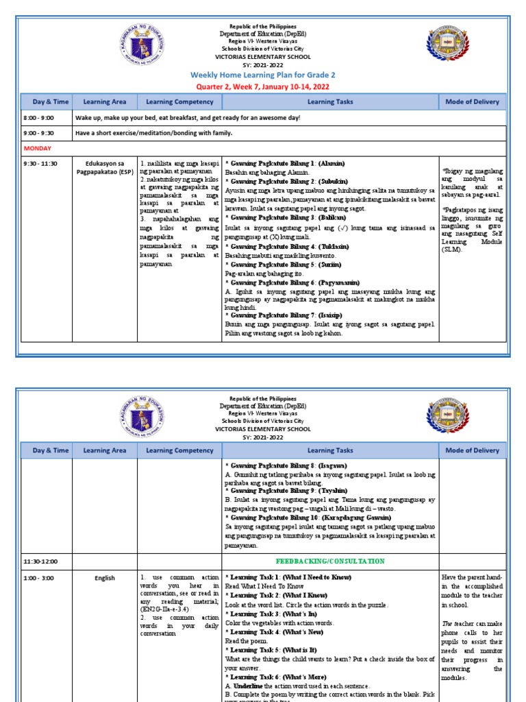 WHLP Grade 2 q2 w7 All Subjects | PDF