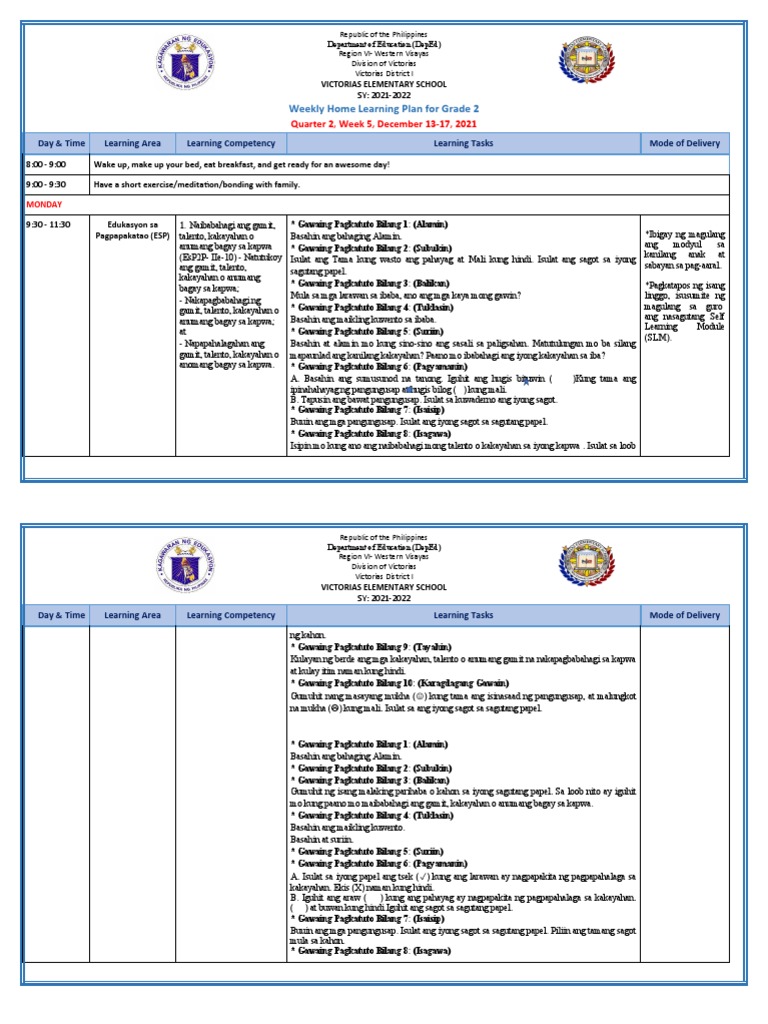 WHLP Grade 2 q2 w5 All Subjects | PDF