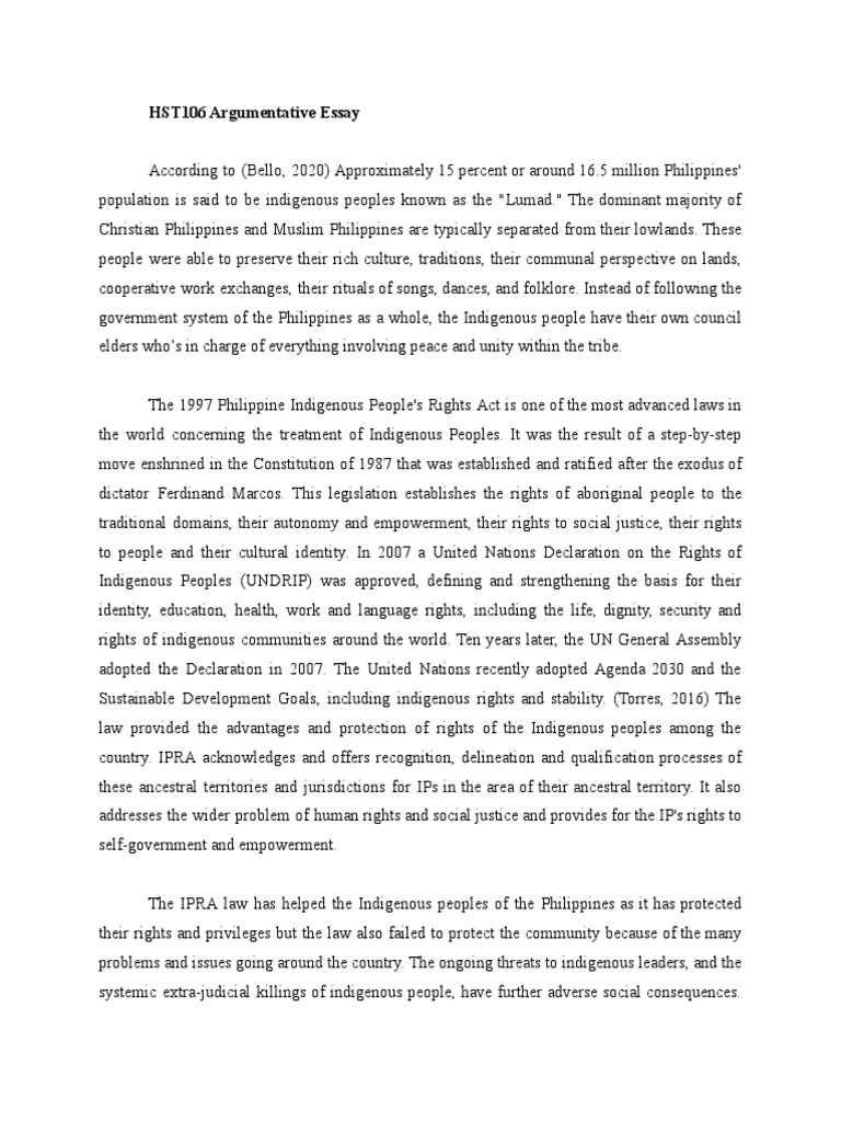 Argumentative Essay | PDF | Indigenous Peoples | Justice