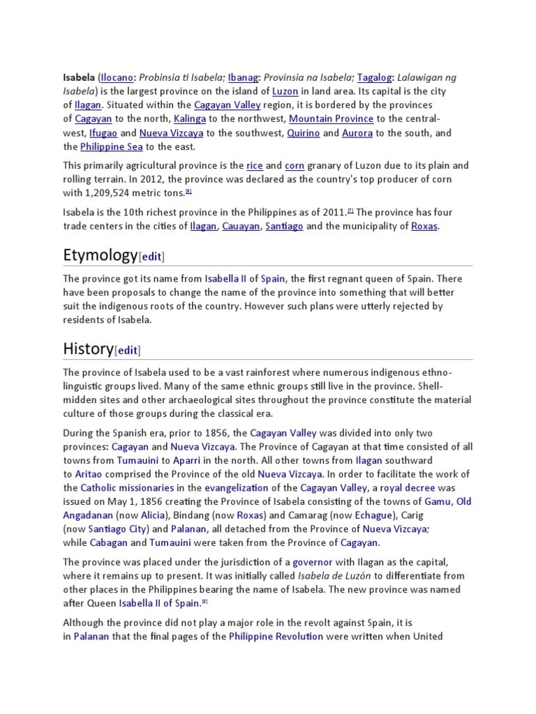 Etymology: Isabela) Is The Largest Province On The Island of | PDF ...