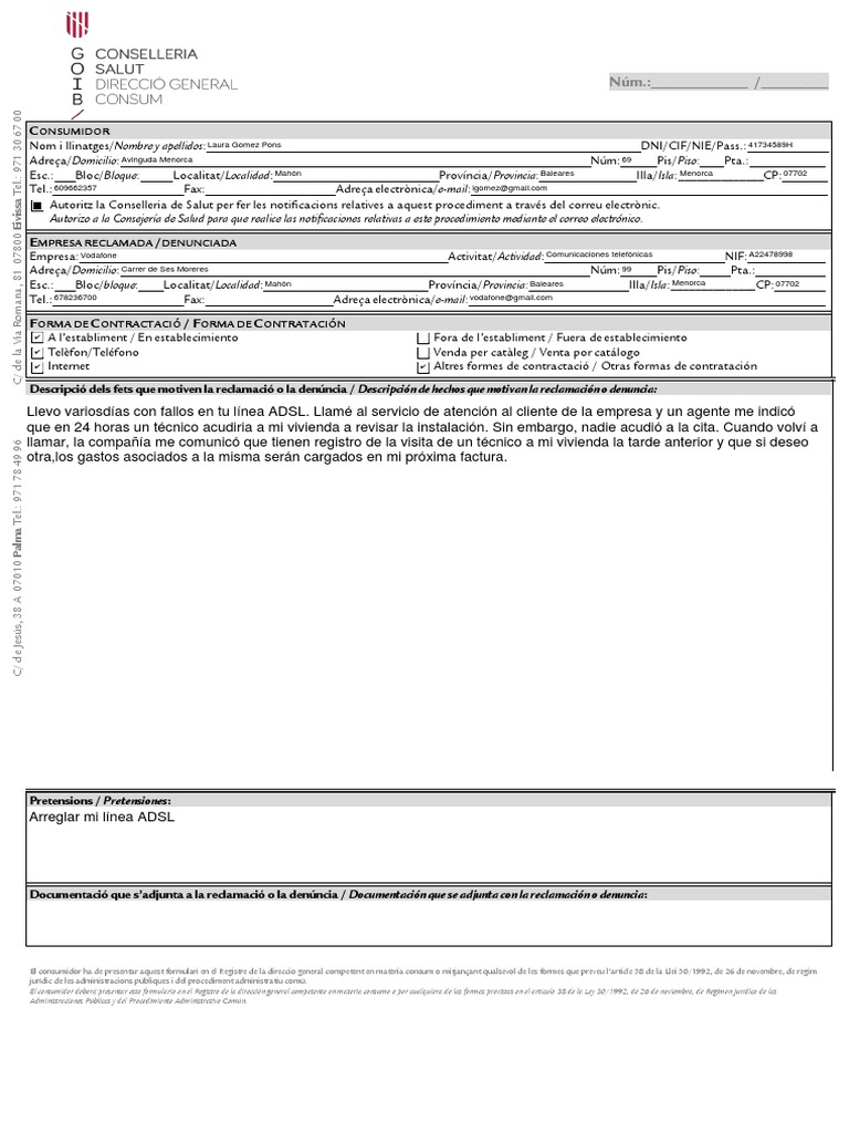 Hoja Reclamaciones Autorrellenable 2 | PDF | Privacidad de la información | Datos de computadora
