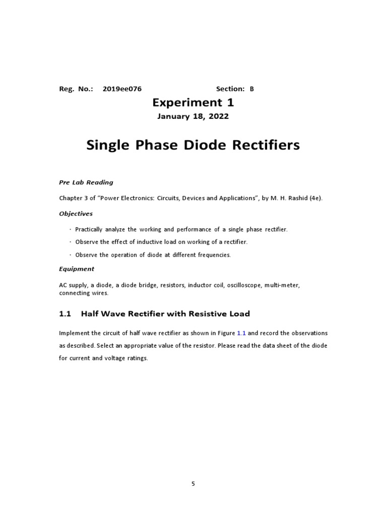 Single Phase Diode Rectifier Analysis | PDF | Rectifier | Diode
