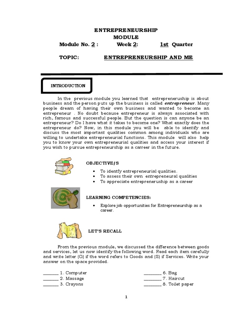 Entrepreneurship Q1 Module2 Week2 | PDF | Entrepreneurship | Mindset