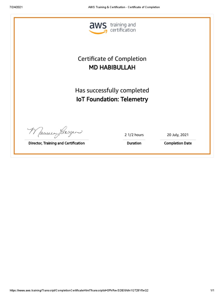 AWS Training & Certification - Certificate of Completion | PDF | Computers