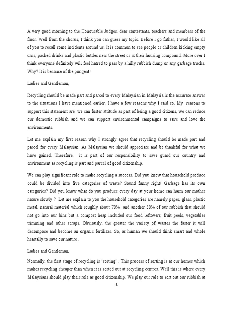 Public-Speaking Text Recycle Reduce and Reuse | PDF | Recycling | Waste