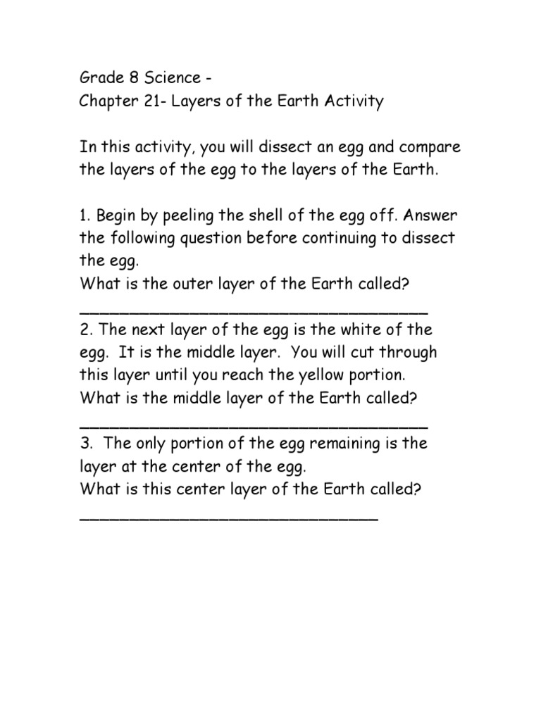 Egg Dissection: Earth's Layers Activity | PDF | Science & Mathematics