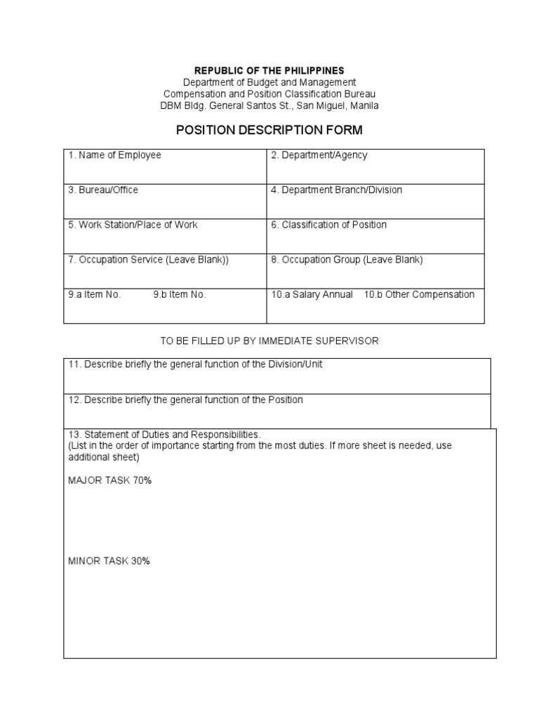 Position Description Form Philippines | PDF