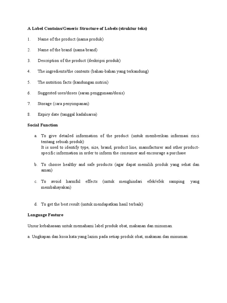 Contoh Label Dalam Bahasa Inggris