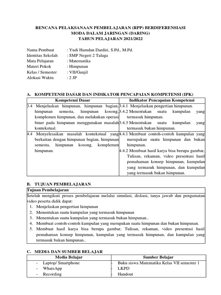 RPP Berdiferensiasi | PDF | Karier & Perkembangan