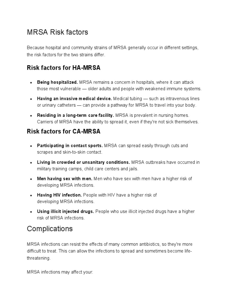 MRSA Risk Factors | PDF | Methicillin Resistant Staphylococcus Aureus ...