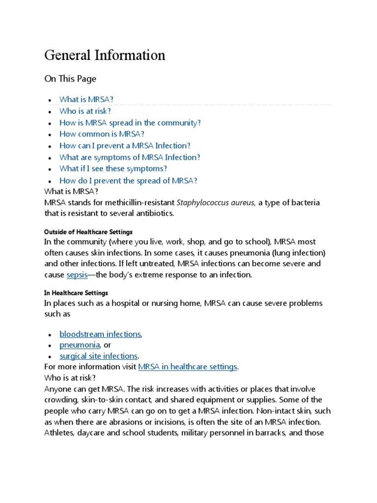 General Information About MRSA | PDF | Methicillin Resistant ...