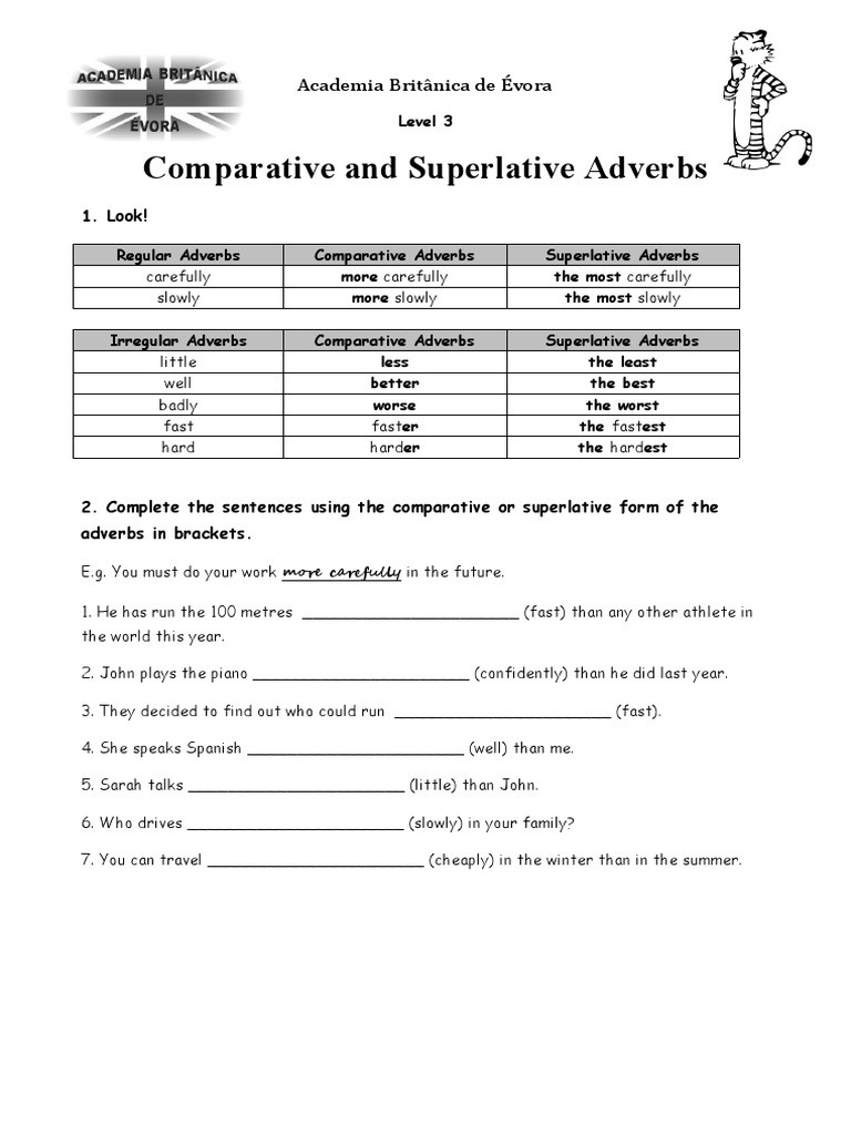 Comparative and Superlative Adverbs Worksheet | PDF | Language Arts ...
