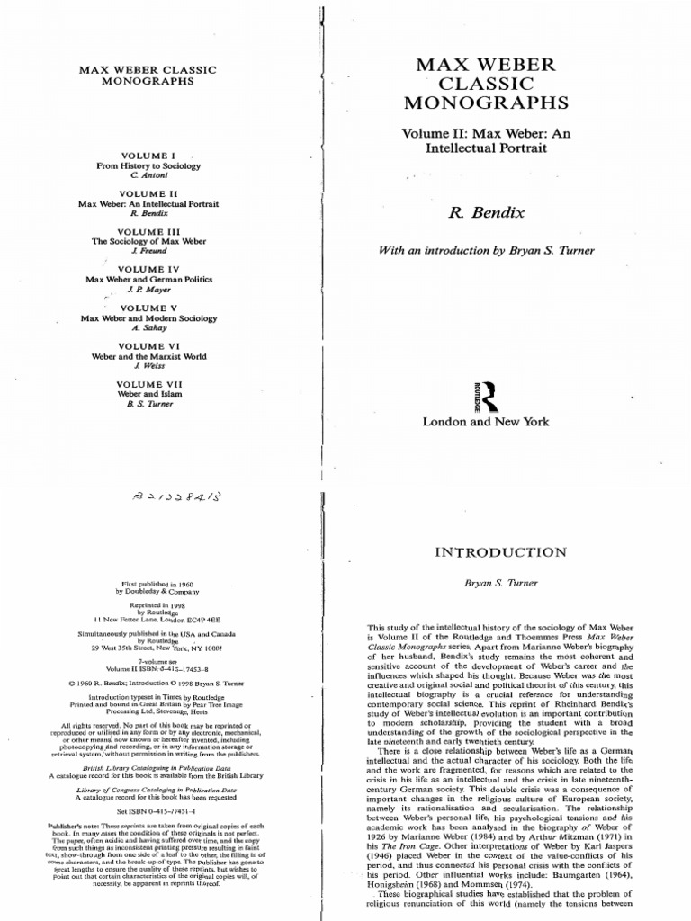 En - Reinhard Bendix - Max Weber An Intellectual Portrait | PDF | Max ...