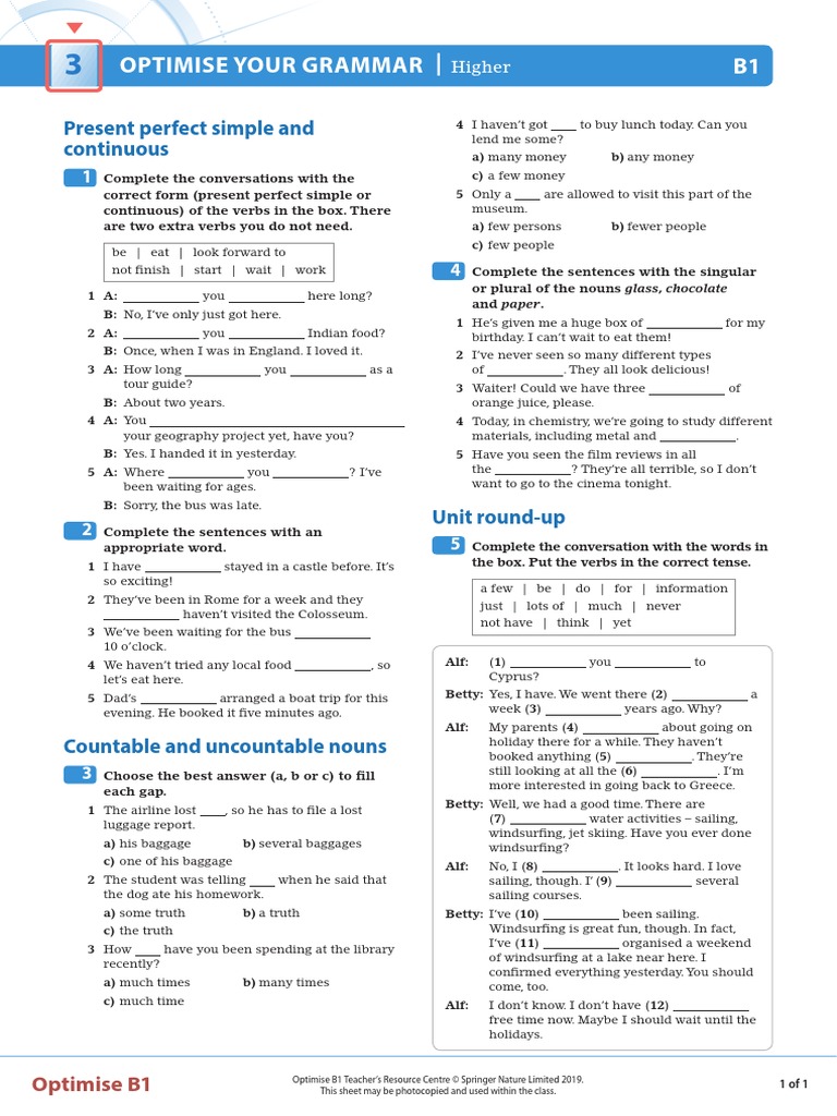 OPT B1 U03 Grammar Higher | PDF | Baggage | Grammatical Number
