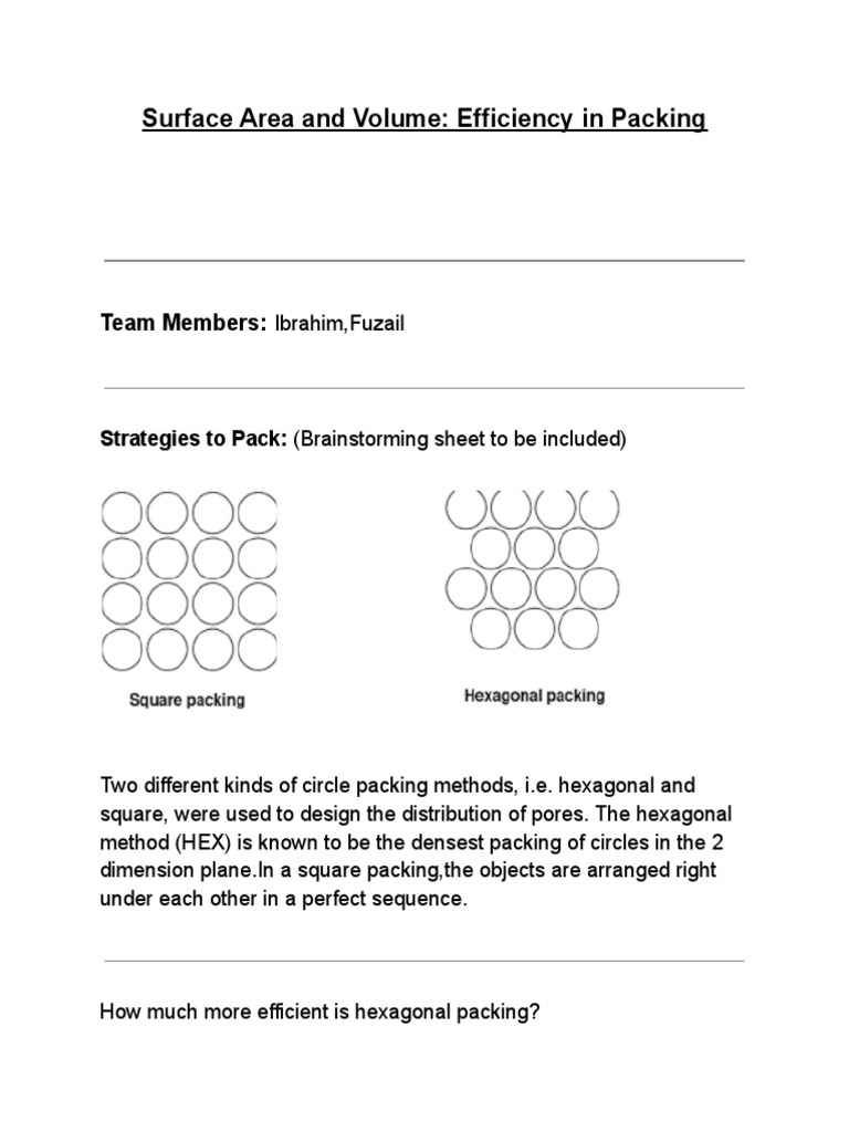 Surface Area and Volume - Efficiency in Packing | PDF | Area | Geometry